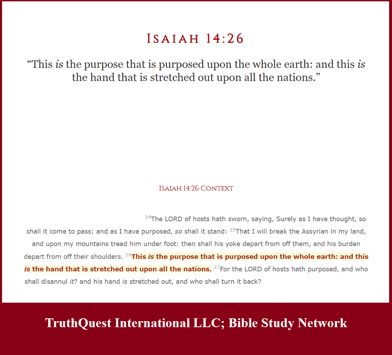 The “Purpose” of YHVH. – TruthQuest International LLC; Bible Study Network